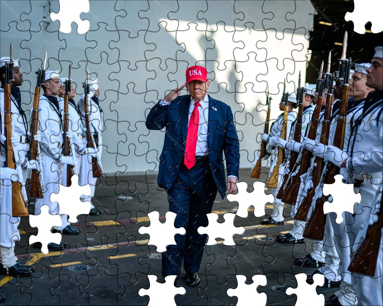 Donald Trump Saluting Navy Guard Jigsaw Puzzle – DOMAGRON