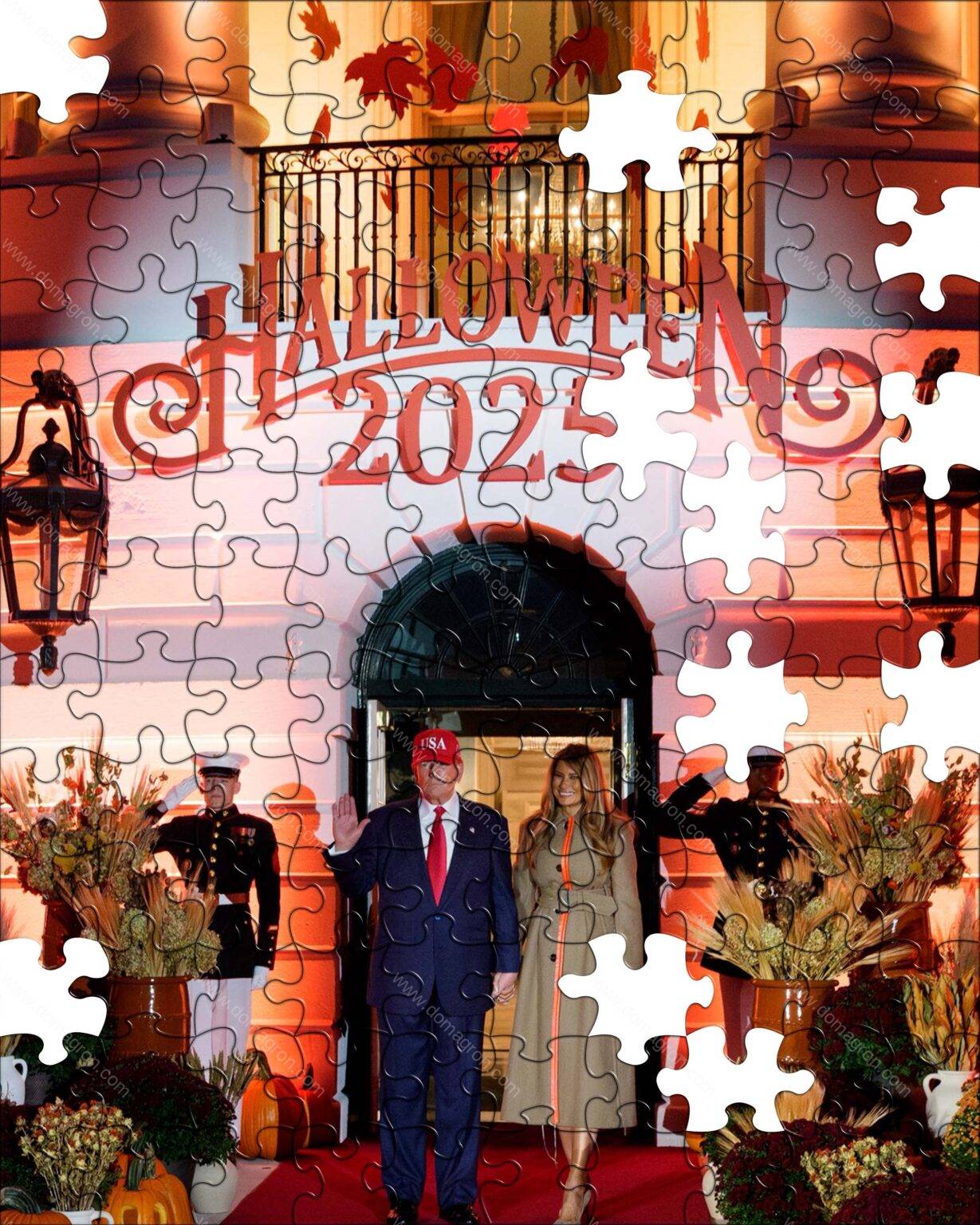 Donald Trump and Melania Trump at 2025 White House Halloween Jigsaw ...